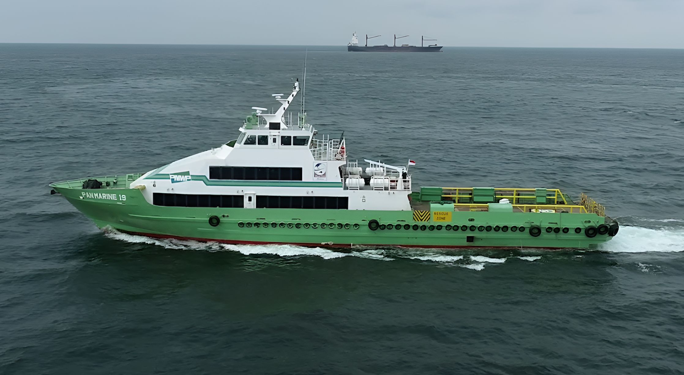 Transports crew and supplies to offshore oil and gas platforms at higher speed with spacious ...