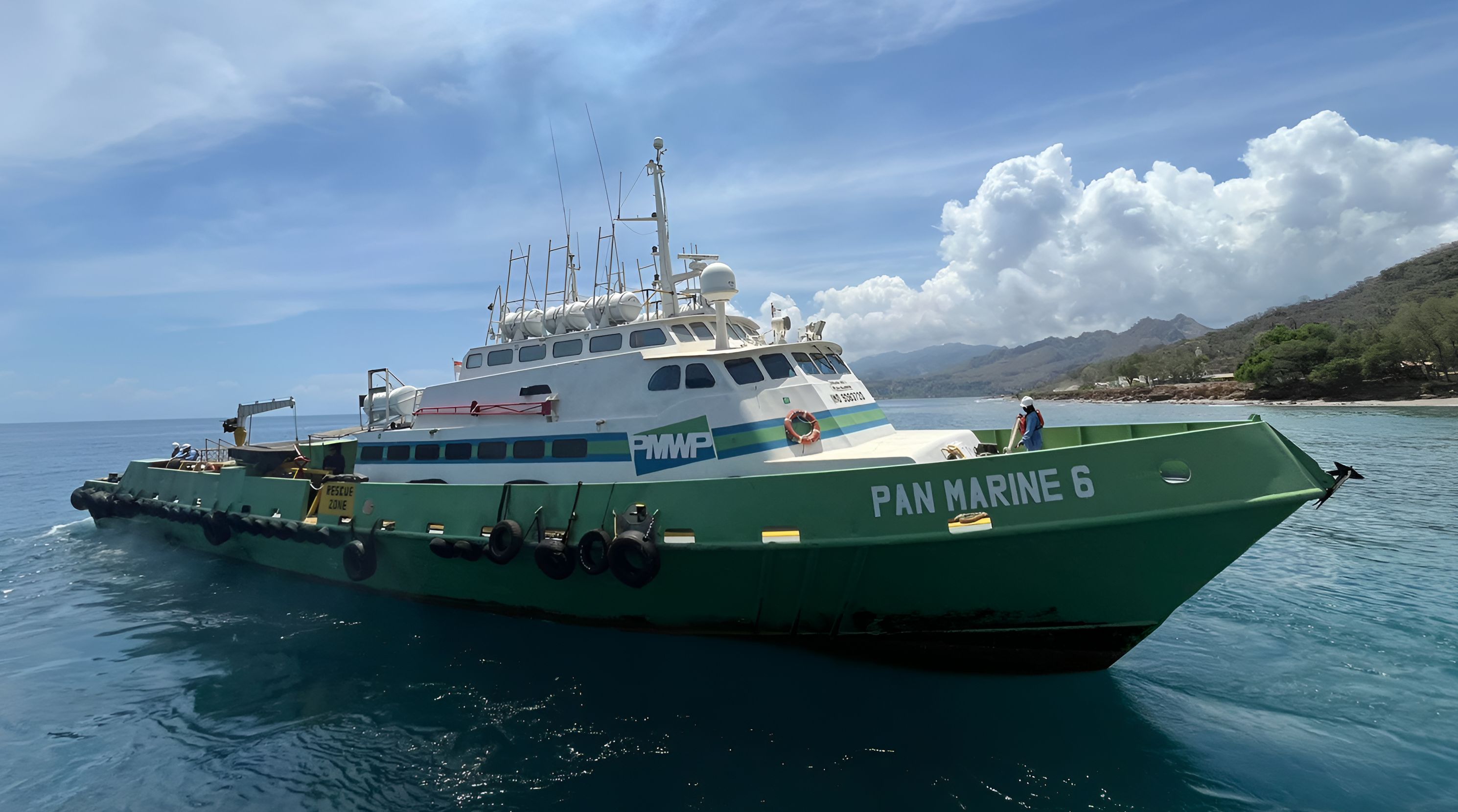 Transports crew and supplies to offshore oil and gas platforms at higher speed than conventional ...